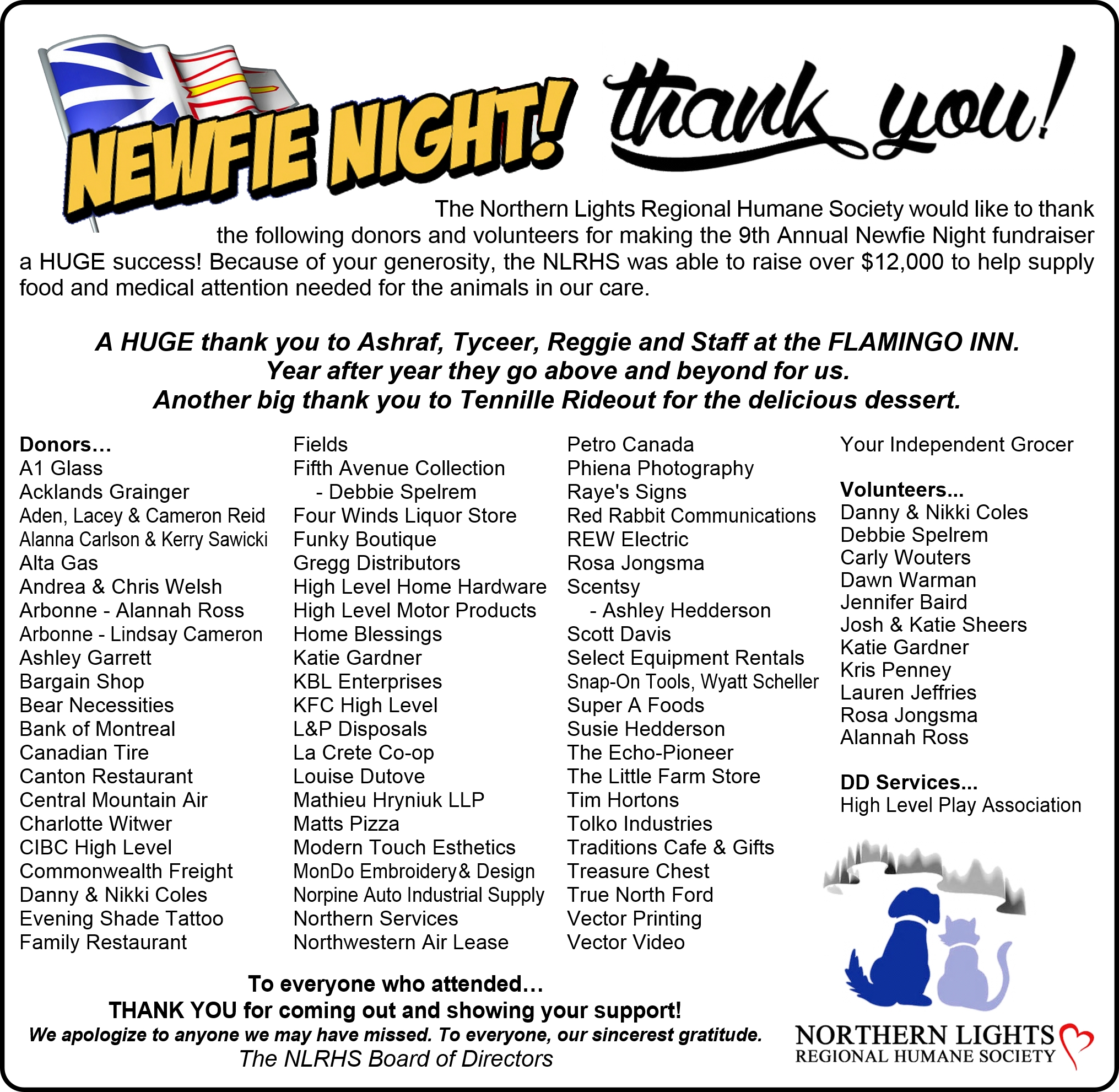 Thank You | Northern Lights Regional Humane Society