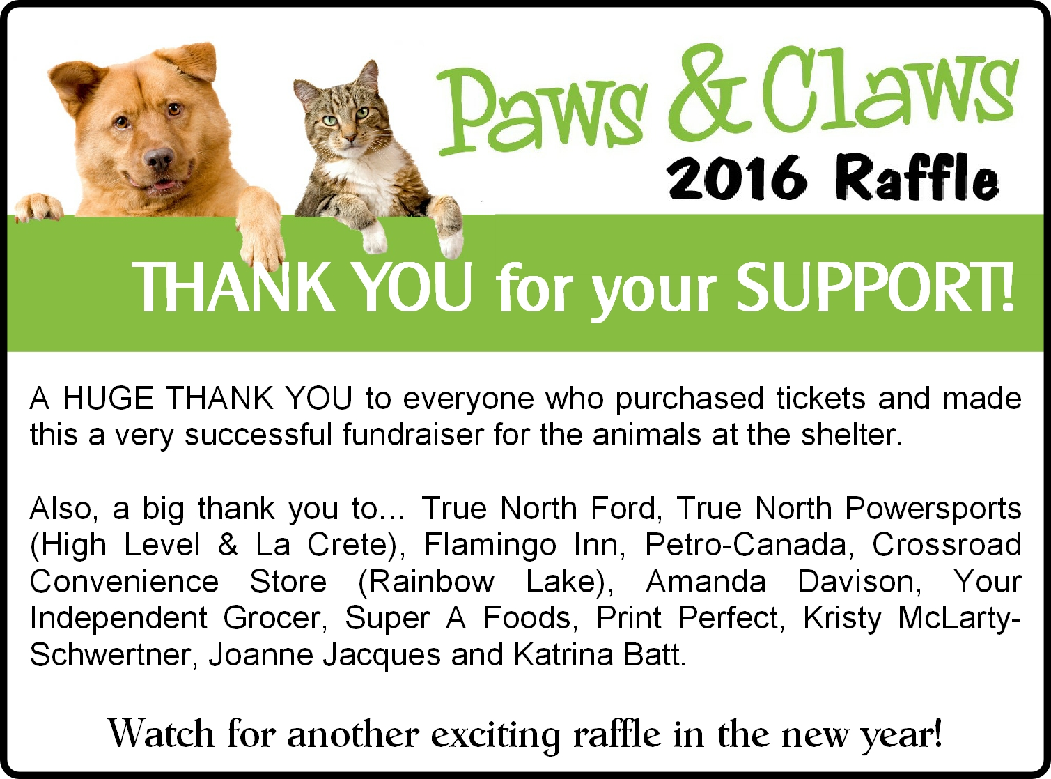 Thank You | Northern Lights Regional Humane Society